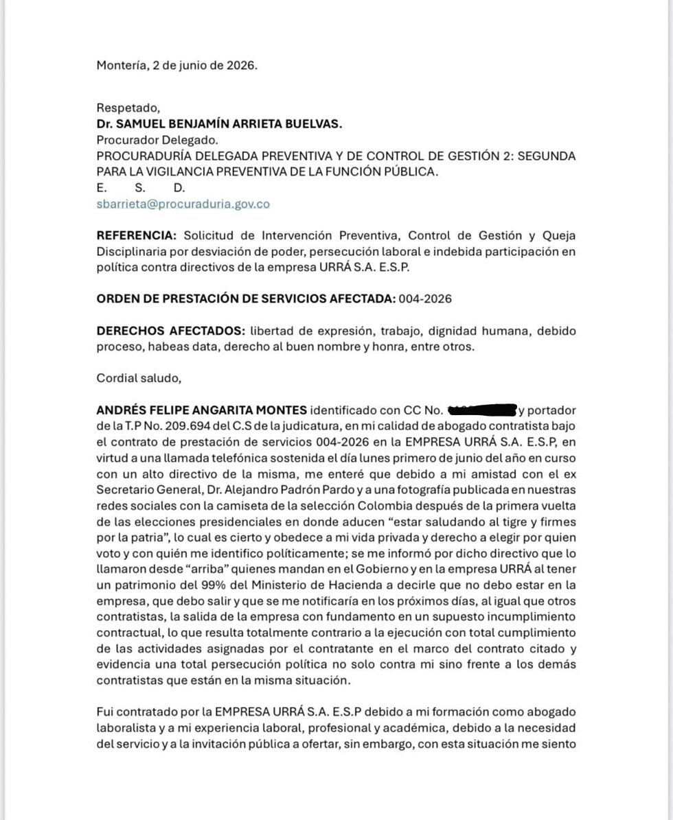 Escándalo en Urrá: exsecretario general acusa a viceministra de Defensa ...