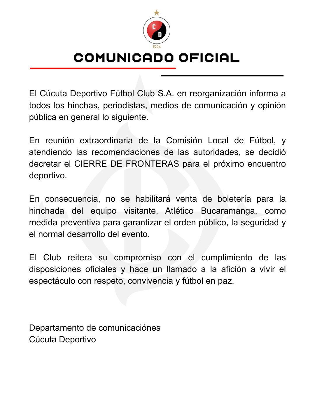 Cúcuta Deportivo toma drástica medida sobre los hinchas de Bucaramanga: oficial en la previa al ...